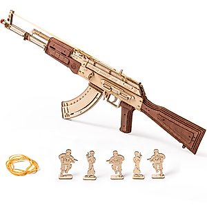 ROKR 3D Puzzles for Adults, Wooden 3D Puzzle Model AK47 Rubber Bands Gun Toys Building Kits, DIY Wood Crafts Cool Toy Hobbies for Men Women, Creative Assembly Gifts