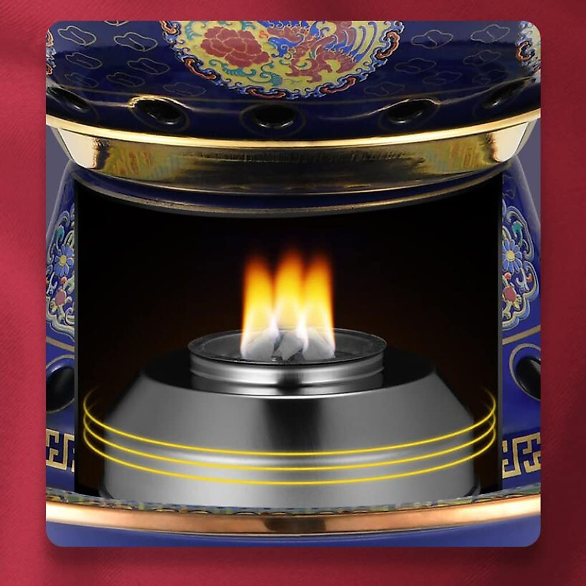 Chafing Dishes Single Person Small Hot Pot Cloisonne Copper Hot Pot, Commercial Household Cooking Pot, Anti Scalding Handle (Color : Yellow, Size : 20.5 * 25cm)