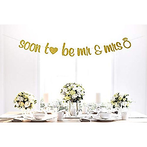 Soon To Be Mr & Mrs Banner - Engagement Bridal Shower Bachelorette Bachelor Wedding Party Decorations Sign Gold Glitter