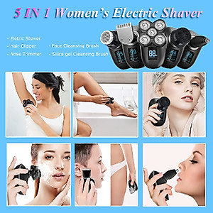 Electric Shaver for Women 5 in 1 Beauty Shavers Set for Whole Body, Legs,Underarms, with Face Cleansing Brush, Hair Clipper and Nose Hair Trimmer, Rechargeable Cordless Fast Charge Razor Wet Dry Use