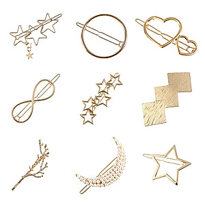 Lawie 9 Pack Vintage Circle Moon Star Branch Pearl Metal Gold Hair Clips Hairpins Snap Barrettes Decorative Hair Styling Ornament Accessories for Women Girls