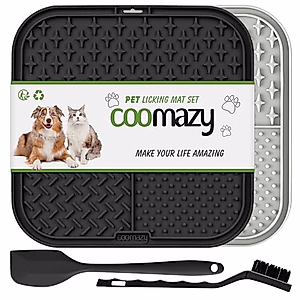 Coomazy Lick Mat for Dog and Cat, Slow Feeder & Non-Slip Design, Boredom and Anxiety Reducer, Suitable for Yogurt, Peanut Butter and Liver Paste, BPA-Free, Non-Toxic, Black, 2-Packs, L