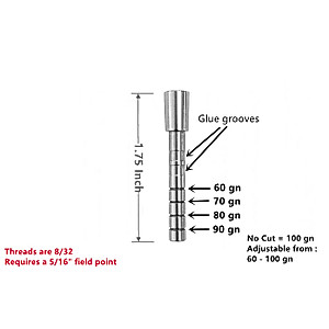 ZOEKO Stainless-Steel Arrow Inserts Suitable for ID .204" OD .281" Carbon Arrows, Suitable for 5/16" Field Points, Cuttable from 60-100 Grain (A Dozen) 3#