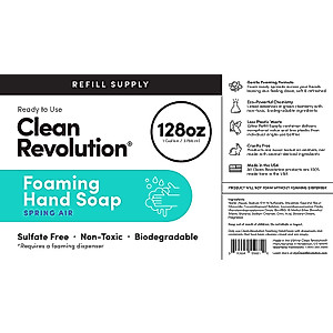 Clean Revolution Foaming Hand Soap Refill Supply Container, Ready to Use Formula, Spring Air Fragrance, Gluten Free, 128 Fl. Oz