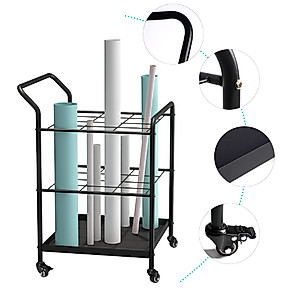 Blueprint Roll File Holder Storage - 12 Slots Rack Cart,Wire Bin Roll File, Made for Maps, Plans, Drawings, and Tubes, Yoga Mat and Gym Storage Rack Cart with Wheels,Files Sorter Poster Holder
