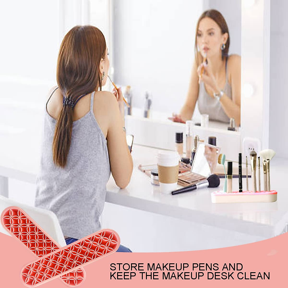 2 PCS Multi-Purpose Cosmetic Storage Box, Desktop Organizers Silicone Make Up Brush Storage Stand Sewing Tool Storage Box Desktop Storage Box for Brush,Eyeliner Pencil,Art Supplies, Painting Brush