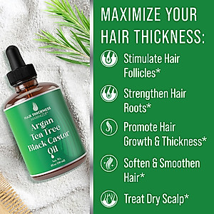 Argan + Tea Tree Oil + Black Castor Oil For Hair Growth. Vegan Thickening, Moisturizing, Strengthening Stay In Conditioner Oil For Women, Men. A Scalp Serum Treatment For Weak, Frizzy, Dry Hair 1oz