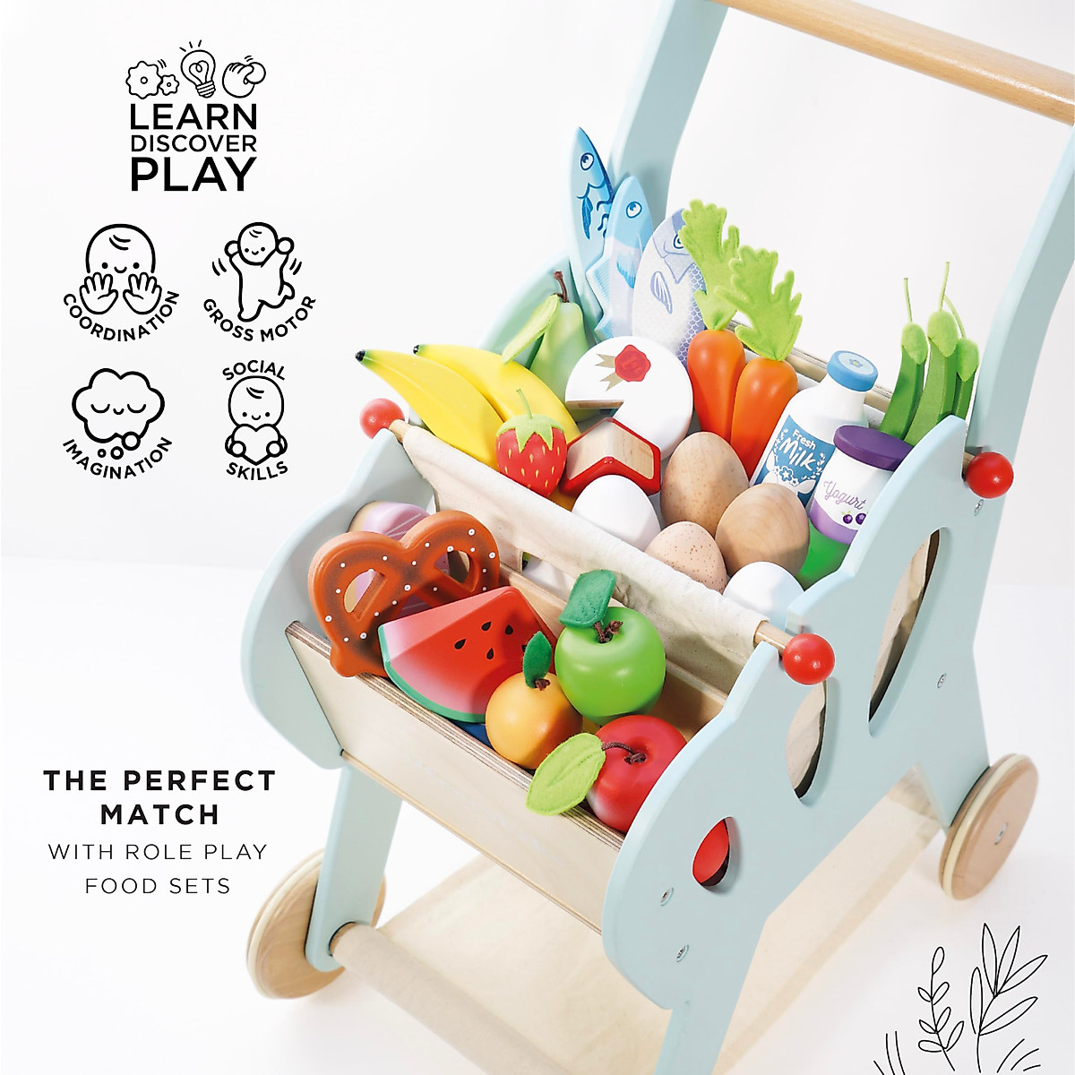 Le Toy Van - Educational Wooden Toy Role Play Grocery Store Shopping Trolley | Boys Or Girls Pretend Play Supermarket Playset - for Ages 3+