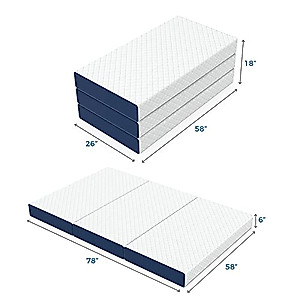 Inofia Folding Mattress 6 Inch, Queen Size Trifold Memory Foam Mattress with Soft Knitted Removable Cover for Pressure Relief, Medium Firm, Portable Folding Floor Mattress in a Box - 78”L x 58”W x 6”H