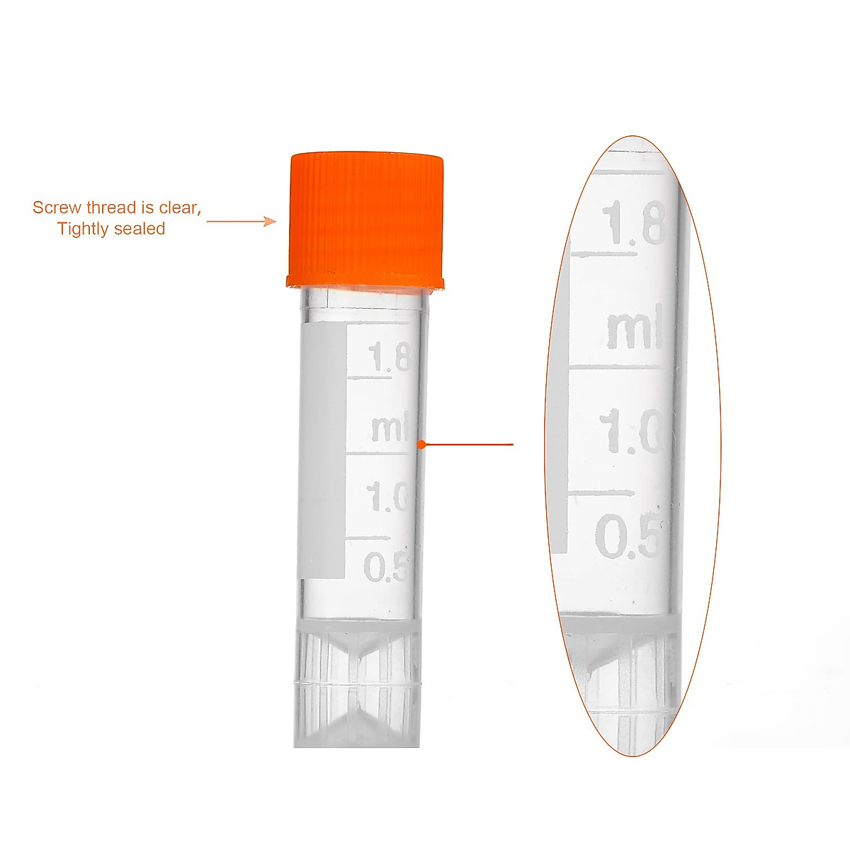1.8ml Cryo Tubes Plastic Small Vials with Screw Caps Graduated Plastic Cryovial Cryogenic Vial Tubes, PP Material, Free from DNase, RNase 81Pcs
