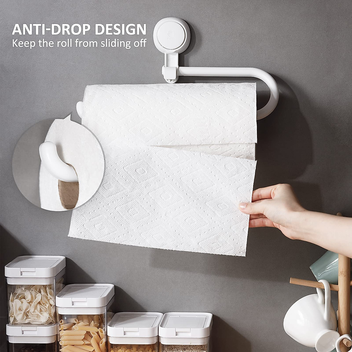 Suction Cup Paper Towel Holder Under Cabinet, Wall Mount for Kithcen Paper Roll, No Drilling Towels Bulks, Removable & Reusable Towel Rack Multi-Used Plastic Paper Towel Holder