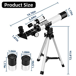 Telescope for Kids Focal Length 400mm Aperture 40mm(400x40mm) with Compass &Tripod& Finder Scope, Refractor Portable Kids' Telescope and Beginners' Telescope for Exploring The Moon and Its Craters