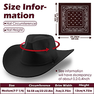 Velmitten Western Cowboy Hat for Men and Women, 4 Pack with Silk Hair Scarfs, Wide Brim Cowboy Hat, Unisex, Outdoor Activities Accessory, One Size, Black, Khaki, Coffee, Beige, Red, White