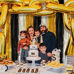 KatchOn, XtraLarge Silver Black and Gold Backdrop - 8x3.2 Feet, Pack of 2 | Black Gold and Silver Party Decorations |Graduation Decorations, The Notorious One Birthday Decorations for Boys