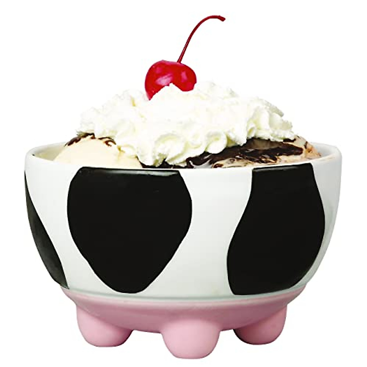 Boston Warehouse Udderly Cows Bowl, 20 Ounce, Black and White, Pink