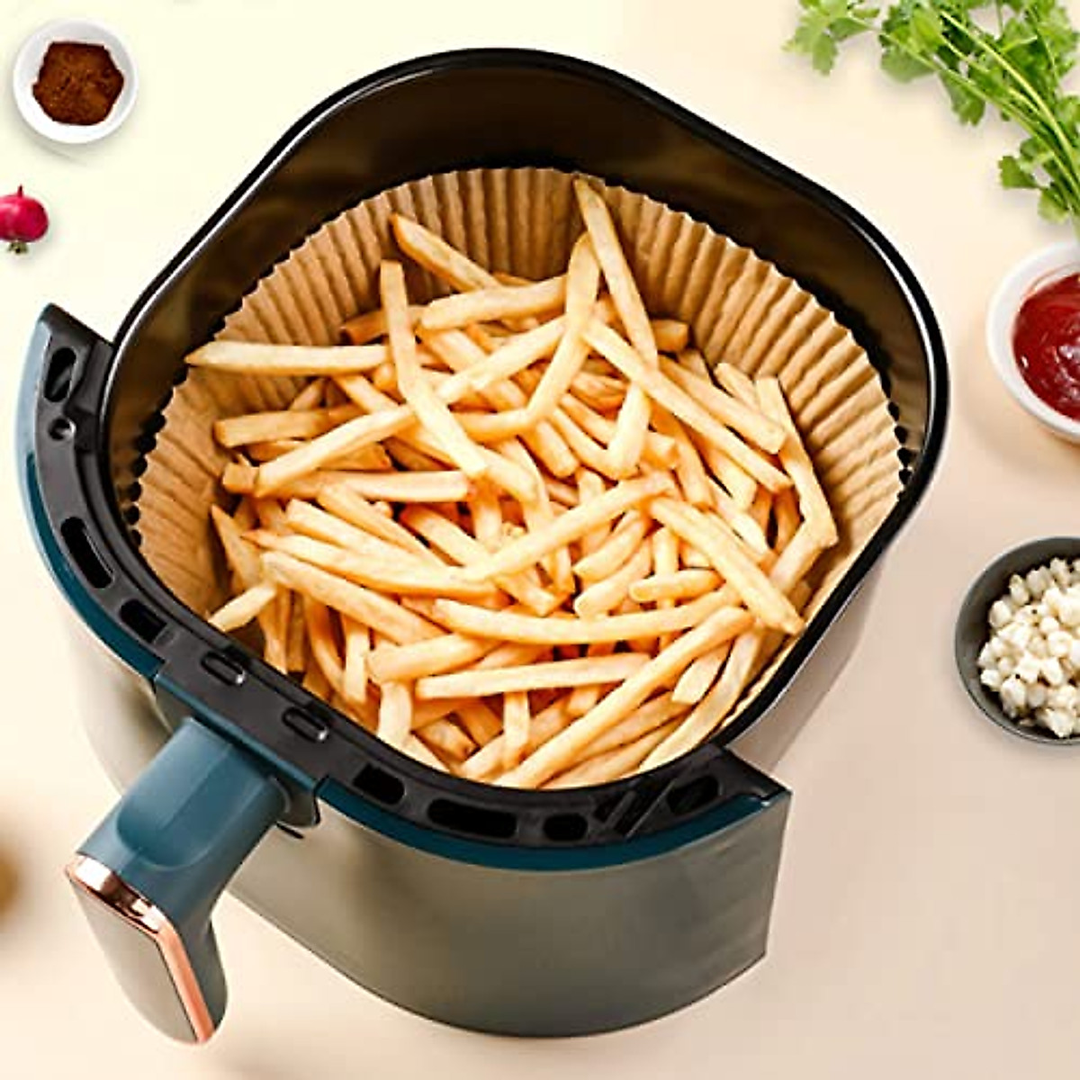 Bloom Continental-Air Fryer parchment paper, 100PCS Non-Stick Disposable Air Fryer Paper Liners, Baking Paper for Air Fryer Oil-Proof, Water-Proof, (100Pcs-7.9inch)