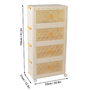 Collapsible Storage Bins with Double Opening Doors, Stackable Organizer with Wheels and Lids, Large Plastic Storage Cabinet for Bedroom, Living Room, and Office (53cm Wide) (4 Layers)