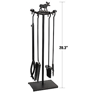 MYFIREPLACEDIRECT 5 Pieces Fireplace Tools Set Strength Wrought Iron Indoor Outdoor Fire Place Toolset Hearth Accessories Kit with Fireplace Brush, Fire Poker, Fireplace Shovel, Firewood Tong