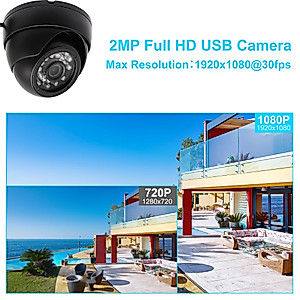 Hotpet 2MP USB Camera H.264 1080P Webcam Day Night Vision Indoor Outdoor Dome Camera 0.01LUX Low Illumination Home Security Camera with 24pcs IR LED for Windows Mac Linux Android