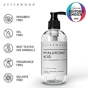 Asterwood Hyaluronic Acid Serum for Face - Plumping, Anti-Aging, Hydrating - Fragrance-Free - 8 Fl Oz