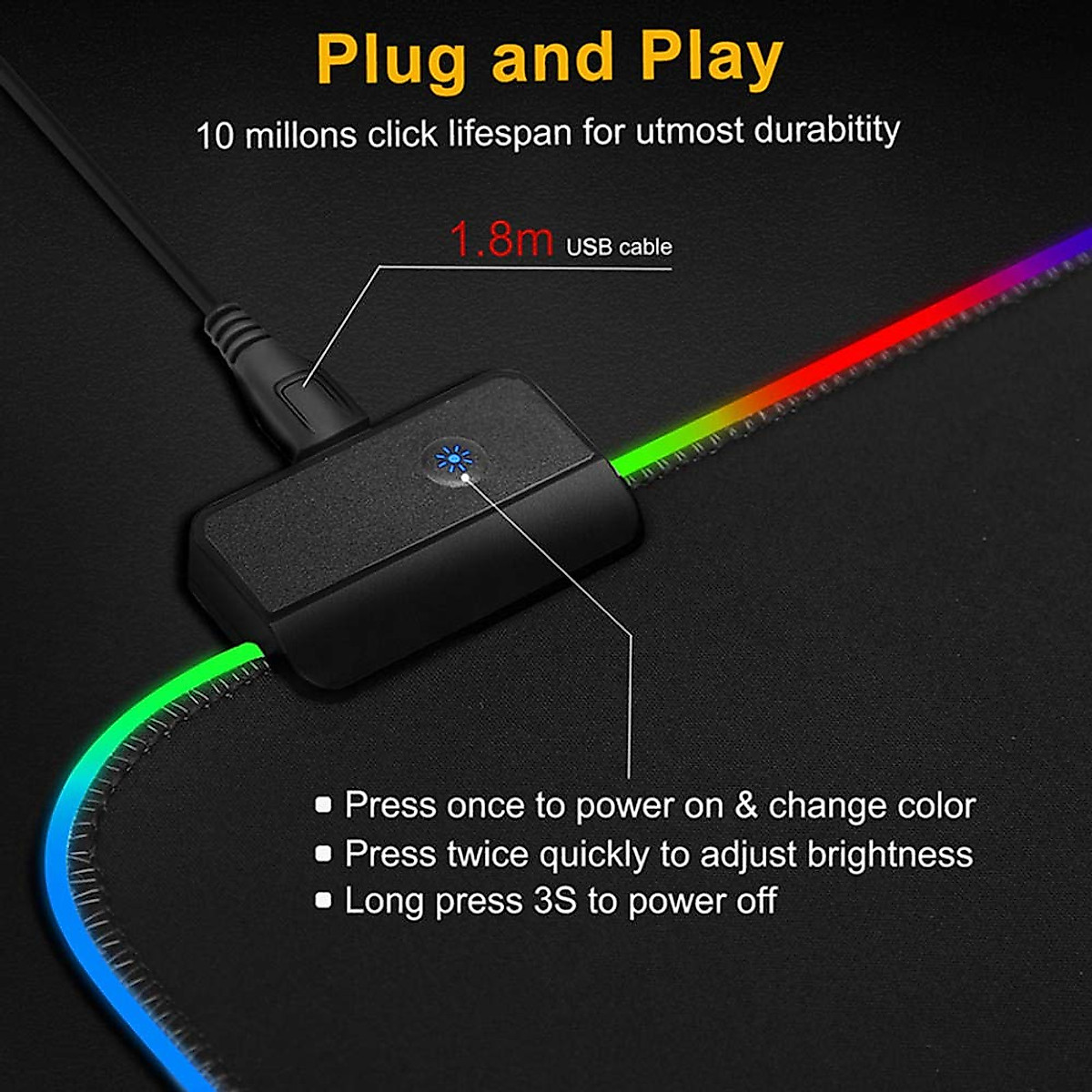 Color Hexagon Honeycomb Pattern RGB LED Gaming Mouse Pad,LED Mouse Pad with 14 Lighting Modes, Non-Slip Rubber Base USB Computer Mousepad for Gamer,Office and Home 11.81"x35.43"