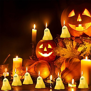 Asbondy 6 Pcs Halloween Ghost Candles, Cute Ghost Decorative Candle Set, Burning Candles, White Soy Wax Horror Candles for Halloween Party and Table Decorations