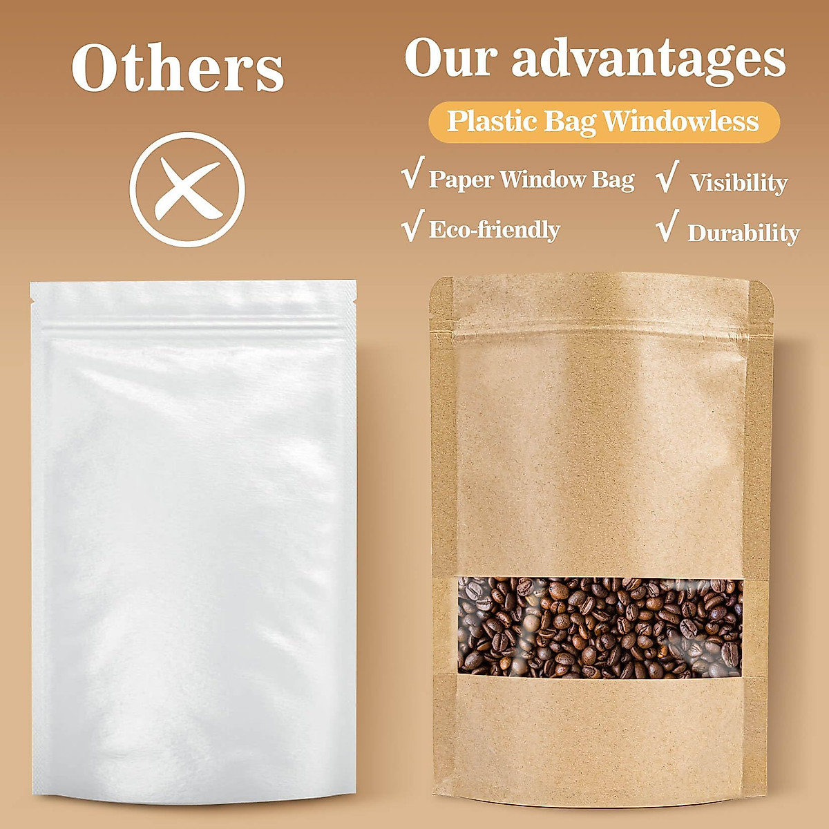 MAQIHAN 46 Stand Up Pouches Bags - 5.9"×8.6" Resealable Ziplock Kraft Paper Bags Window Food Packaging Homemade Bagel Bread Cookie Candy Tea Herb Spice Coffee Jerky Dog Treat Bags Small Business