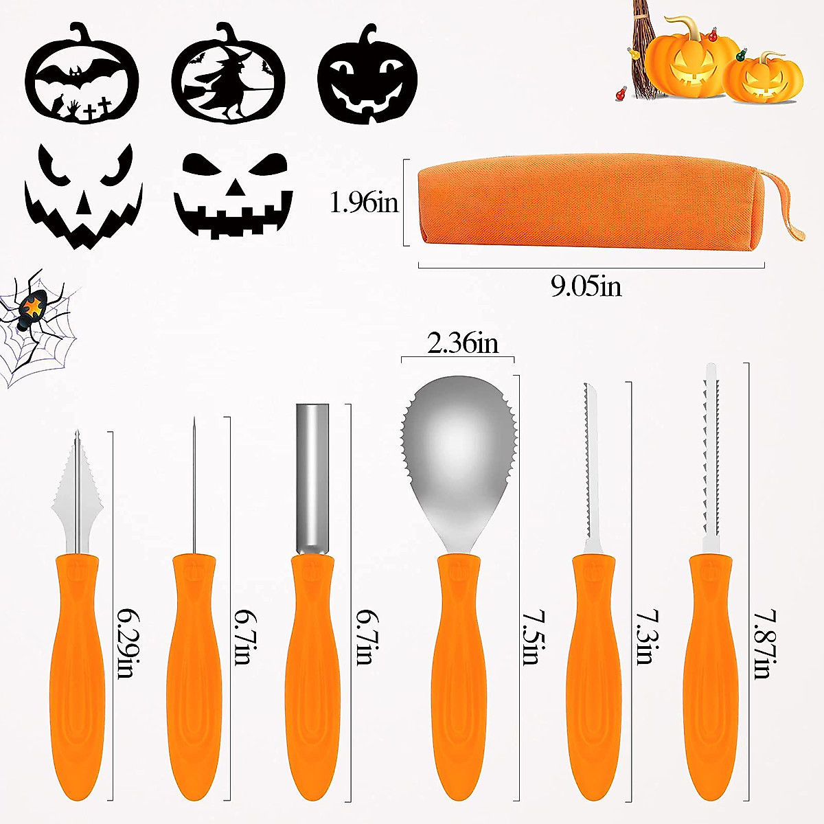 Yatashing Pumpkin Carving Kit Tools 12Pcs DIY Jack-O'-Lantern Professional Sturdy Stainless Steel Supplies Carving Stencils Zipper Bag for Adults & Kids and Halloween Decorations