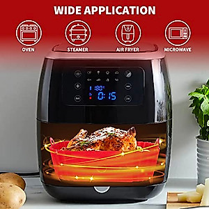 MaMix Silicone Air Fryer Liners 2 pack，8 inch Reusable Air Fryer Pot for 4 to 7 QT Air Fryer Inserts for Oven Microwave Accessories (Red+Grey)