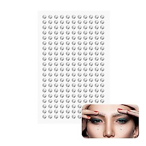 Medsuo 220pcs 4mm Rhinestone Stickers Face Gem Stickers Acrylic Glitter Self Adhesive Jewel Stickers Bling Body Gems Stick on Diamonds for Crafting, Eye, Nail, Party, Rave Festival, Make up (Silver)