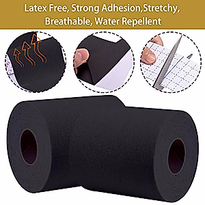 Gsbomzap 3 Pack Kinesiology Tape, Waterpoof Muscle Support Adhesive Sport Tape for Pain Relief, Latex Free Cotton Elastic Athletic Tape for Joints, Knee, Ankle, Shoulder, Wrist - Black 3in 5.5yd