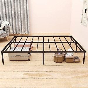 ALDRICH Metal King Size Bed Frame - 16 Inch Tall Black Basic Anti Squeak Steel Slats Platform, Easy Assembly Heavy Duty Noise Free Bedframes, No Box Spring Needed
