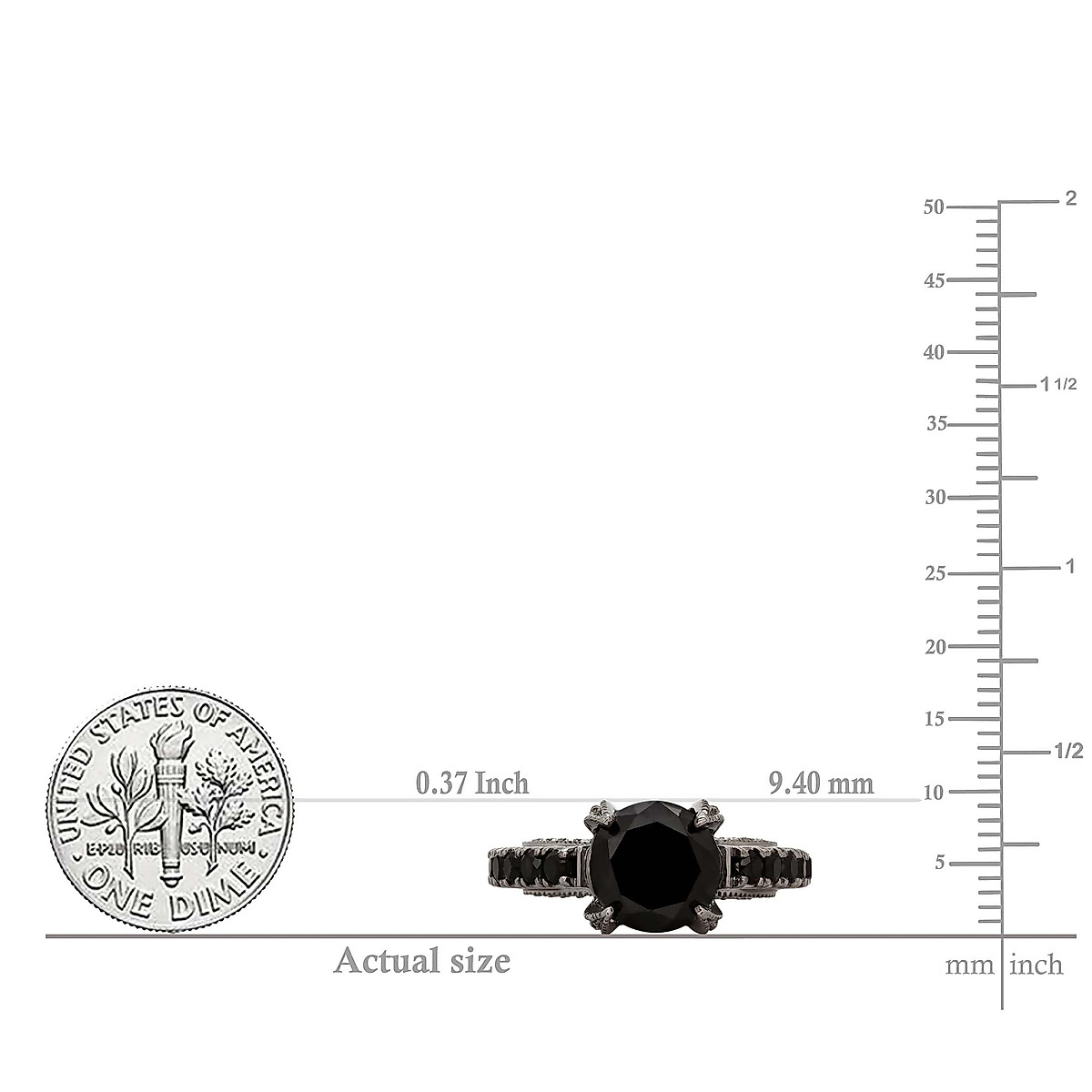 Dazzlingrock Collection 4.00 Carat Round Black & White Diamond With Solitaire With Accent Art Deco Engagement Ring in Black Plated 18K White Gold, Size 5