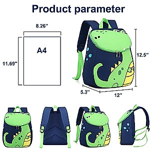 Bluboon Toddlers Backpack for Girls Cute Preschool Backpack 3D Schoolbag Toddler Bookbag for Kids (Dinosaur Green)