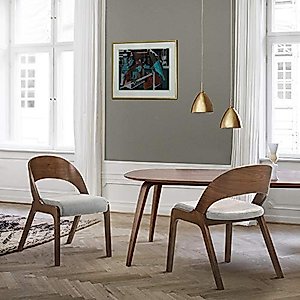 Armen Living Polly Mid-Century Modern Dining Accent Chairs Finish Fabric-Set of 2, 20" Wide, Walnut/Grey