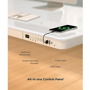 FitStand Standing Desk with Glass Desk Top, 48 Inches Height Adjustable Desk with Drawer,Electric Home Office Desk with USB Charge Ports& Child Lock, Stand Up Computer Desk