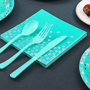 Gudvilla Teal Party Decorations, 168Pcs Teal Plates Plates and Napkins Party Supplies, Birthday Plates Serves 24, Birthday Decorations for Women, Turquoise Sweet 16, Easter Graduation Mothers Day
