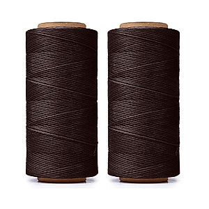 HILELIFE Waxed Thread, 568 Yards 2 PCS 150D 0.8mm Waxed Thread for Leather Sewing, Leather Thread for Hand Sewing, Leather Craft DIY, Wallets, Shoe Repairing, Book Binding (Brown)