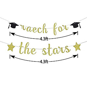 Gold Glitter Reach for The Stars Banner - Graduation Party Decoration - Class of 2022 Banner - Graduation Banner - Grad Decor