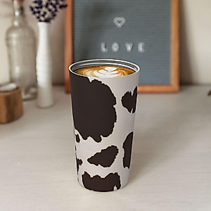 Insulated Coffee Mug Cow Fur Print 17oz Double Wall Vacuum Stainless Steel Tumbler With Leak-Proof Lid And Handle, Cute Travel Thermos Mug For Cold Hot Drinks