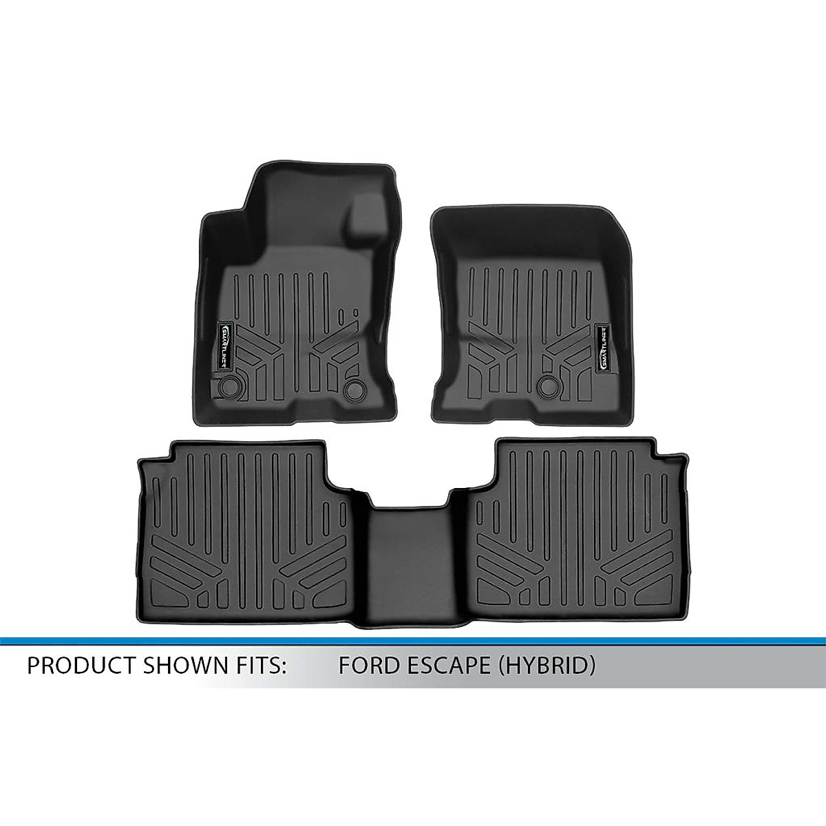 SMARTLINER All Weather Custom Fit Floor Mats 2 Row Liner Set Black Compatible with 2020-2023 Ford Escape (Hybrid Models Only)