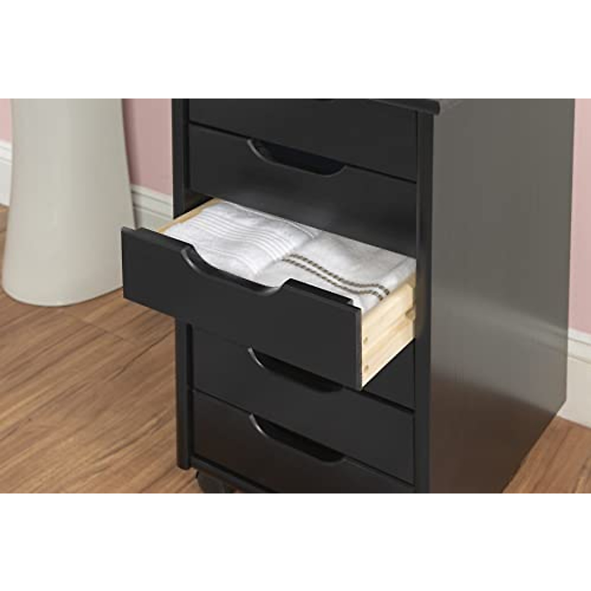 Linon Six Drawer Rolling Storage Corinne Cart, Black 6