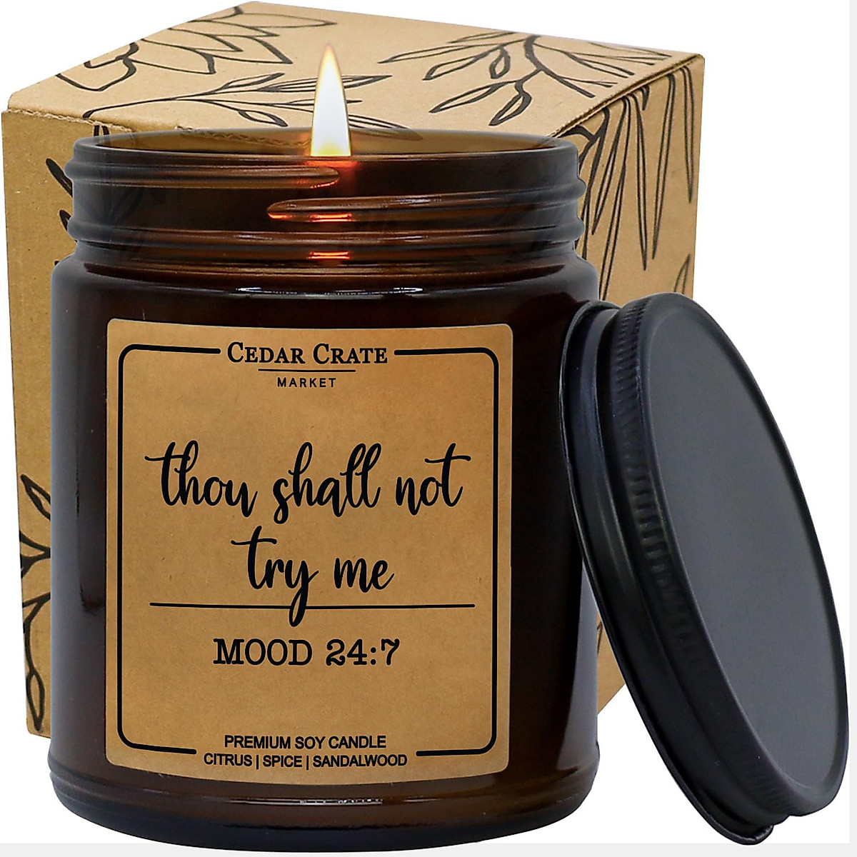 Best Friend Gift - Thou Shall Not Try Me Mood 24:7 - Candle, Mom Gift, Friendship Gifts for Women, Birthday Gifts, Funny Gifts, Long Distance, BFF, Funny Candle, Scented Soy 7 oz Candle, Mother's Day
