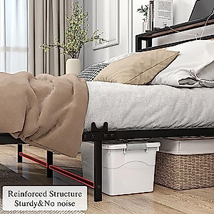 BOFENG Full Size Bed Frame with Storage Headboard/Charging Station,Heavy Duty Metal Platform Bed Frame Full,Reinforced Steel Slats Support, No Box Spring Needed/Easy Assembly/Noise Free/Rustic Brown