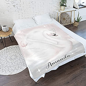 Artistic Swan Personalized Name Soft Fleece Bed Blankets Throws as Birthday Wedding Gifts for Sofa Couch 50'' x 60''