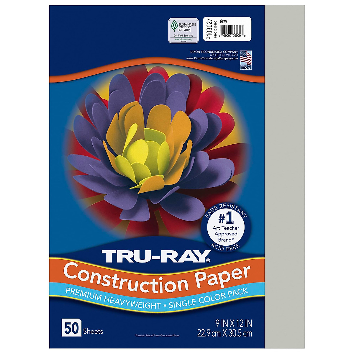 Pacon 103027 Tru-Ray Construction Paper, 76 lbs., 9 x 12, Gray, 50 Sheets/Pack
