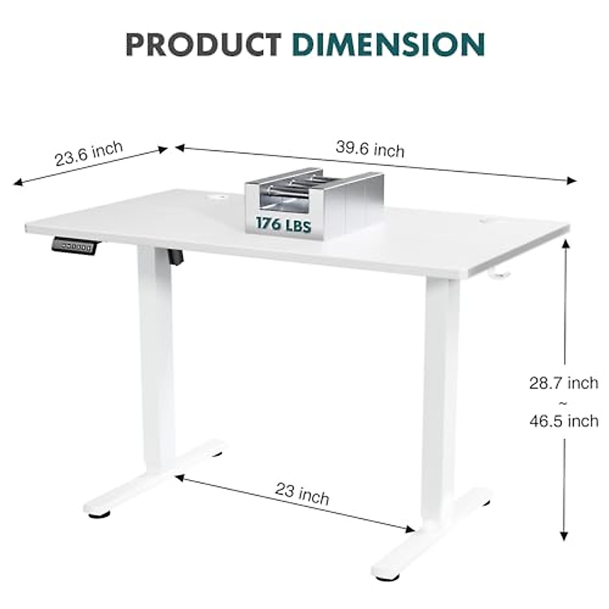SMUG Standing Desk Adjustable Height, Electric Table with 3 Memory Preset & T-Shaped Metal Bracket, Modern Computer Workstation with Splice Board for Home Office, White