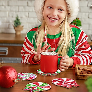 YLOLUL 10 Pcs Christmas Candy Diamond Art Coasters Kits DIY Candy Diamond Art Coasters with Holder for Beginners Adults and Kids Art Craft Supplies Gift