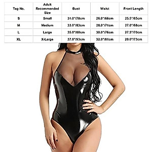 Sexy Lingerie For Women Women'S Latex Swimsuits Wetlook Leather Swimwear Mesh Patchwork High Cut Bodysuit Gymnastics Le Black