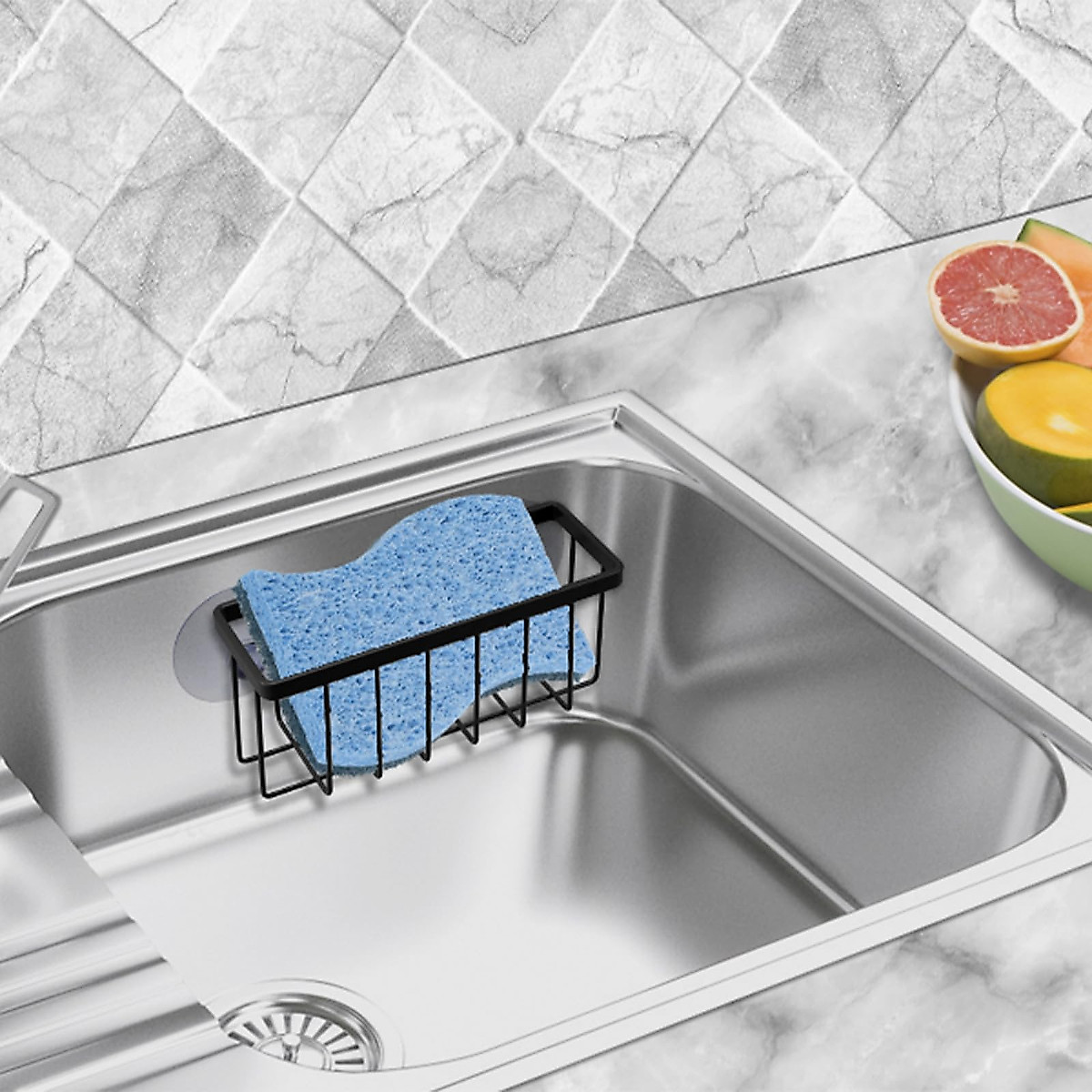 SHFKS Sponge Holder for Kitchen Sink Suction,Kitchen Sink Sponge Holder,Kitchen Sponge Holder,Dish Sponge Holder for Sink,Kitchen Sink Caddy (BLACK)